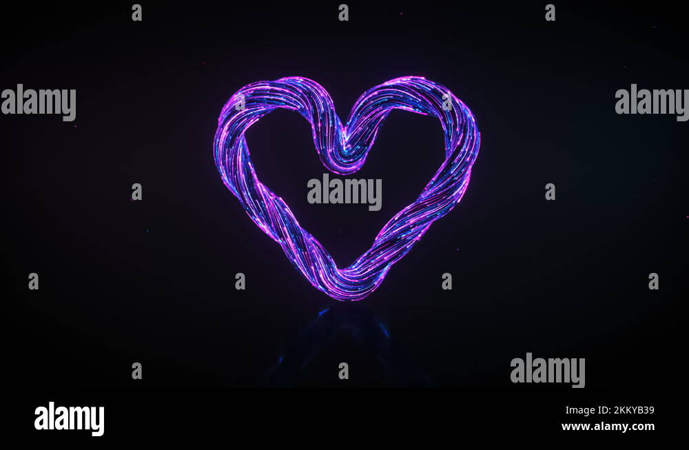 Heart shape of ultraviolet light trails 3D render seamless loop ...