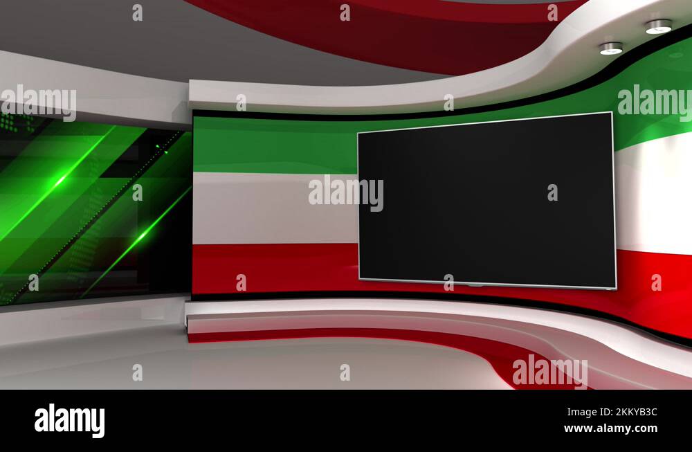 TV studio. Iran. Iranian flag. News studio. Background. 3d render. 3d ...