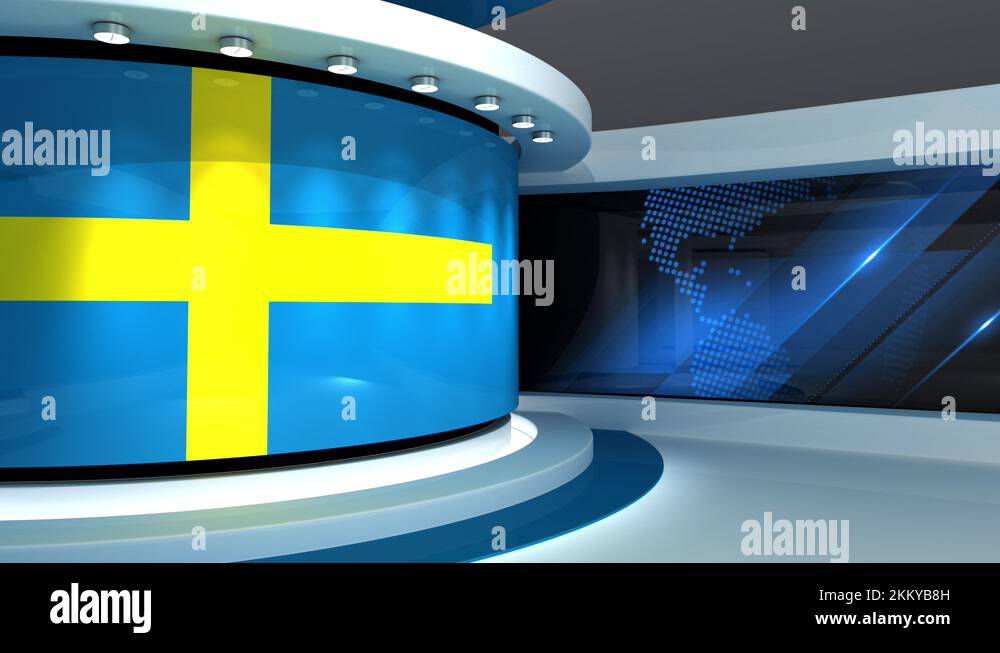 TV studio. Sweden. Swedish flag. News studio. 3d render. 3d Stock Video ...