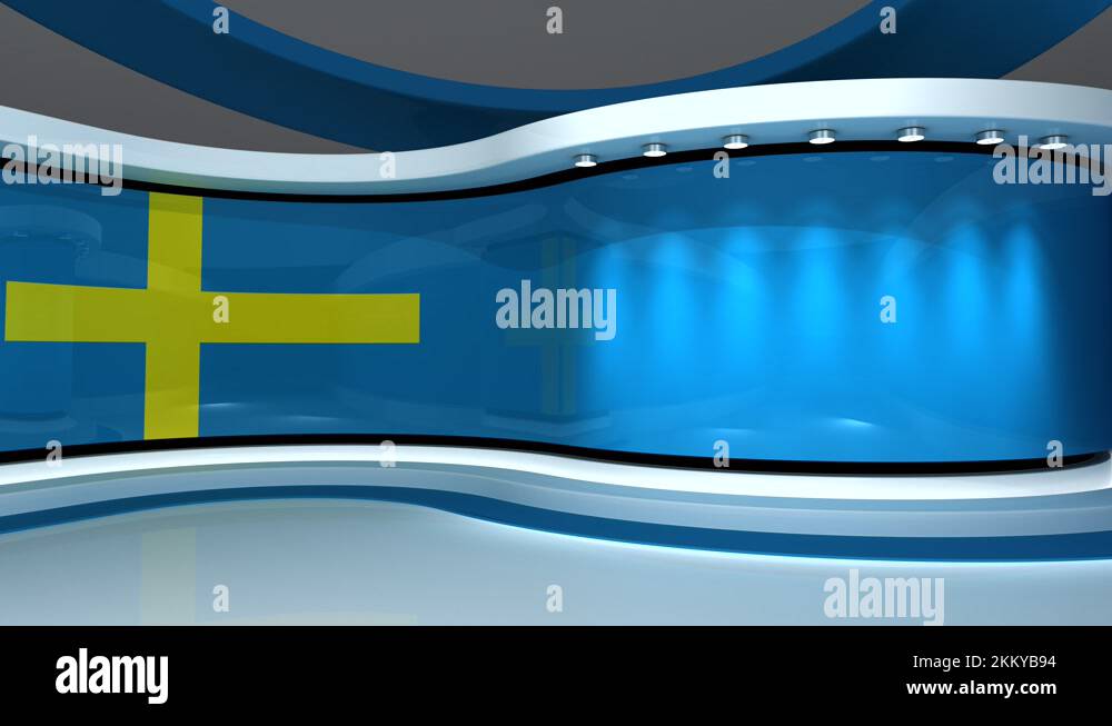 TV studio. Sweden. Swedish flag. News studio. 3d render. 3d Stock Video ...
