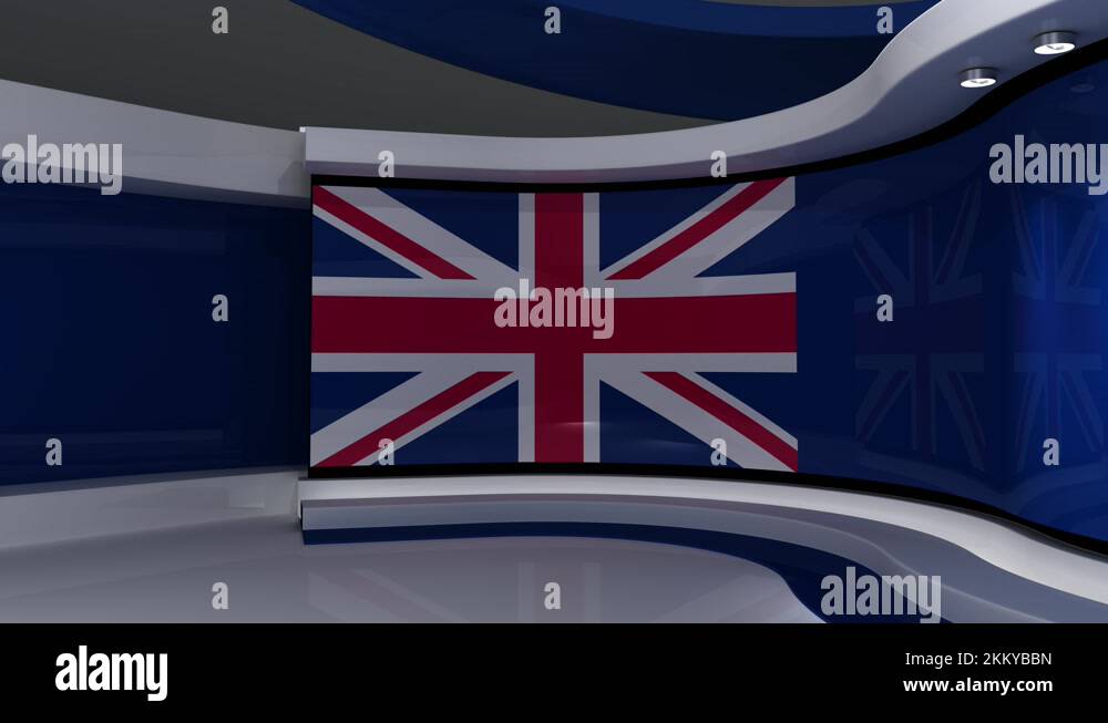 Virtual studio. TV studio. British flag. News studio Stock Video ...