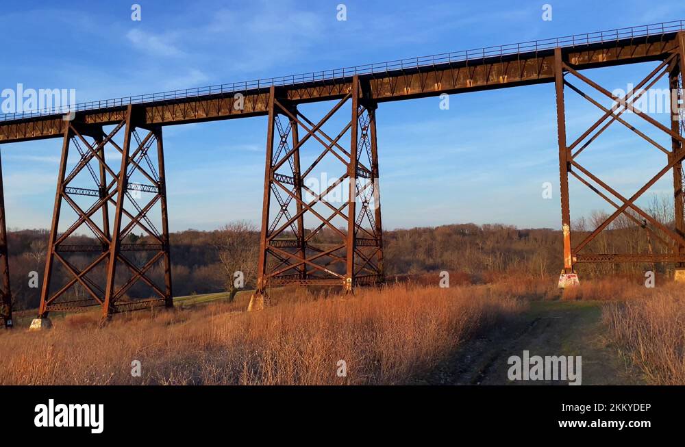 A beautiful, high, steel, beautifully engineered train bridge viaduct ...