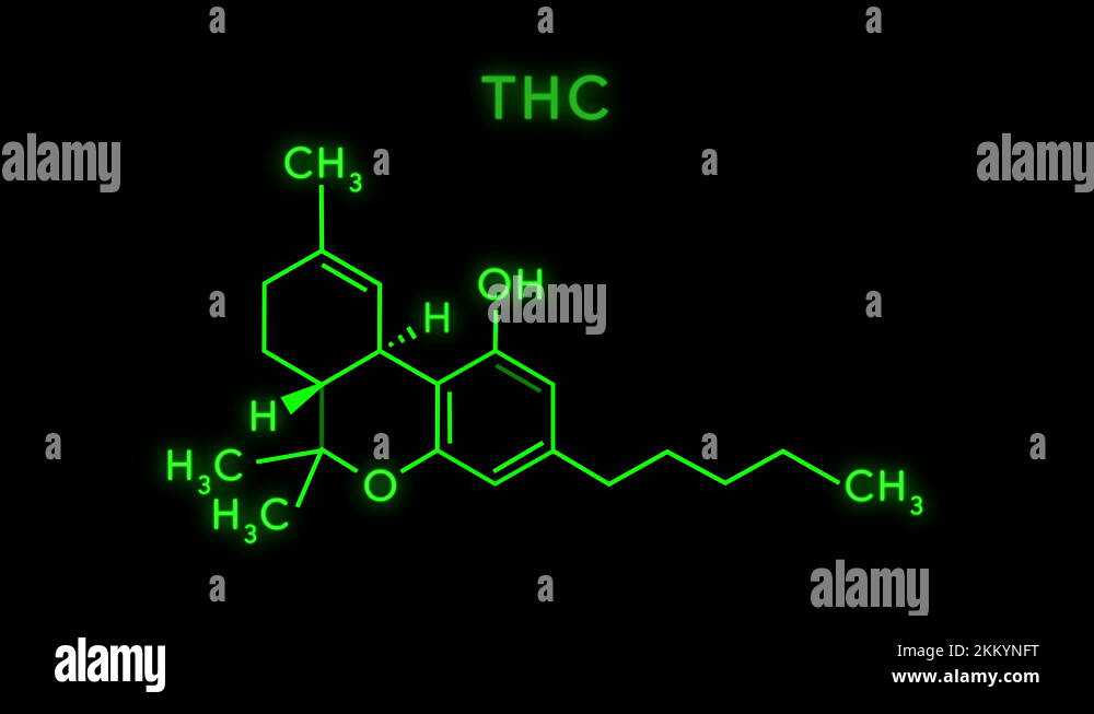 THC or Tetrahydrocannabinol Molecule Structure Symbol Neon Animation ...