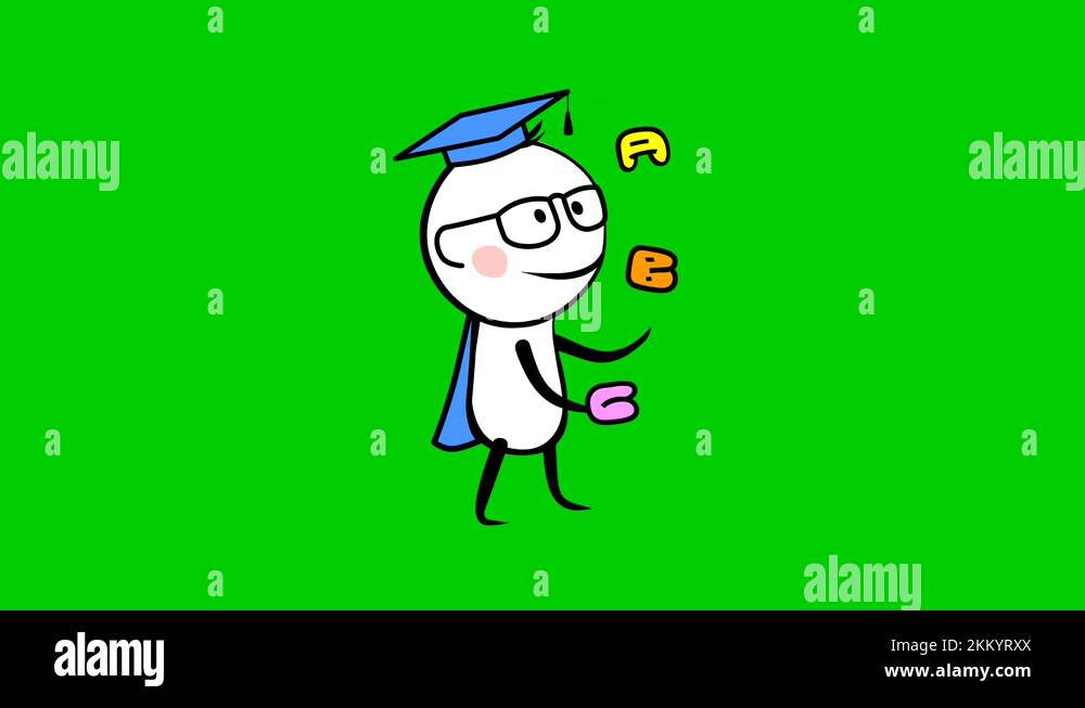 Funny stick figure kid character juggling with letters cartoon 2d loop ...