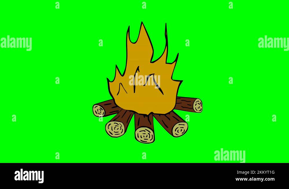 Animated funny cartoon style fire isolated on agreen screen background ...