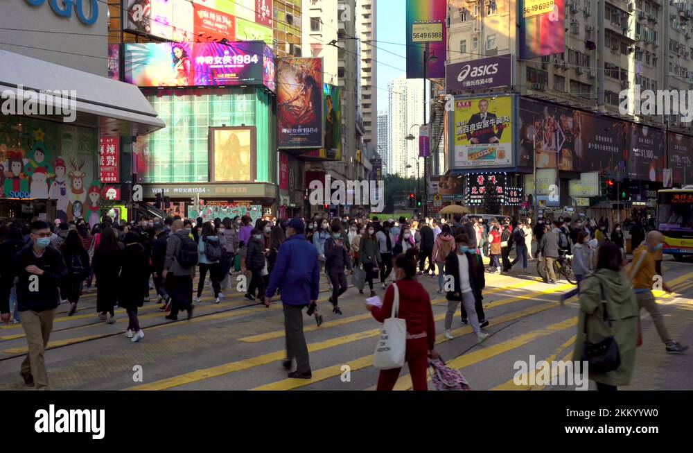 Busy Pedestrian Traffic on Crosswalk in Causeway Bay Hong Kong Downtown ...
