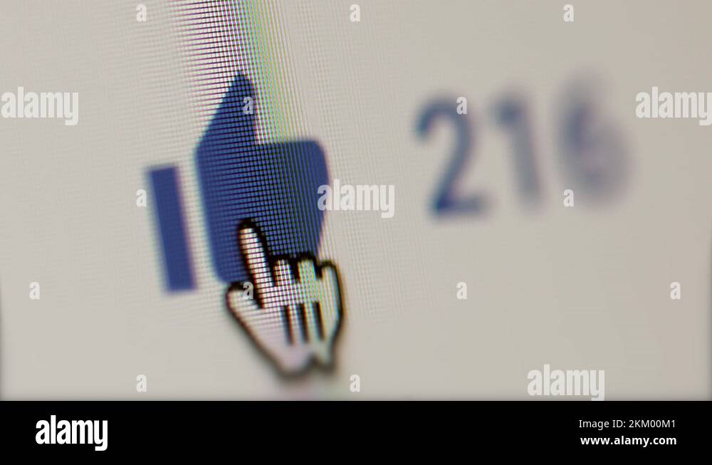 Sign thumbs up or Like sign is pushed by cursor on monitor laptop ...