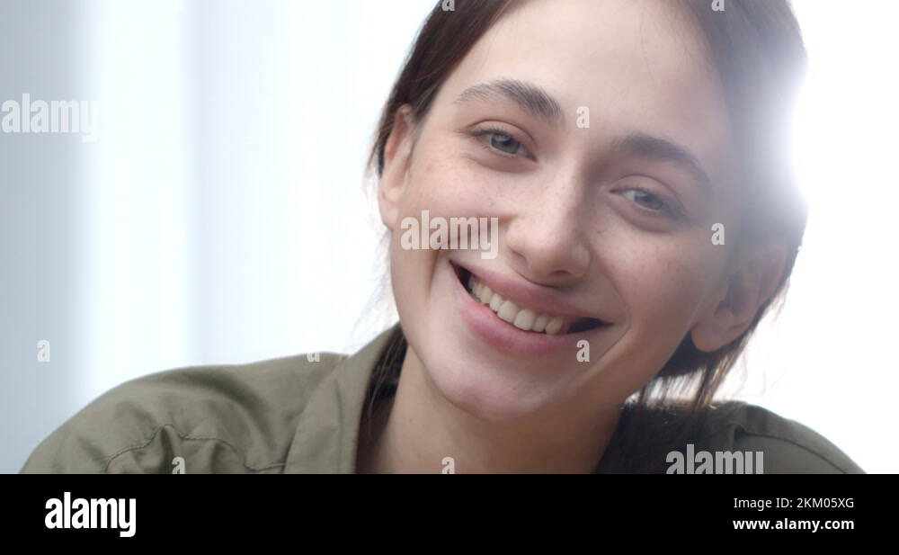 Portrait of Happy Young Teenager Girl with Healthy Smile looking at the ...