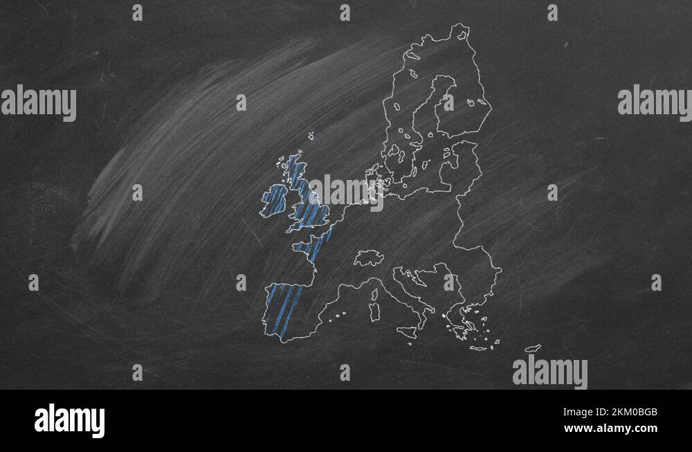 European Union. Chalk drawn and animated map with flag Stock Video ...