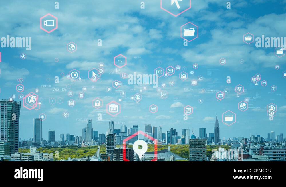 Smart city and communication network concept. 5G. IoT (Internet of ...