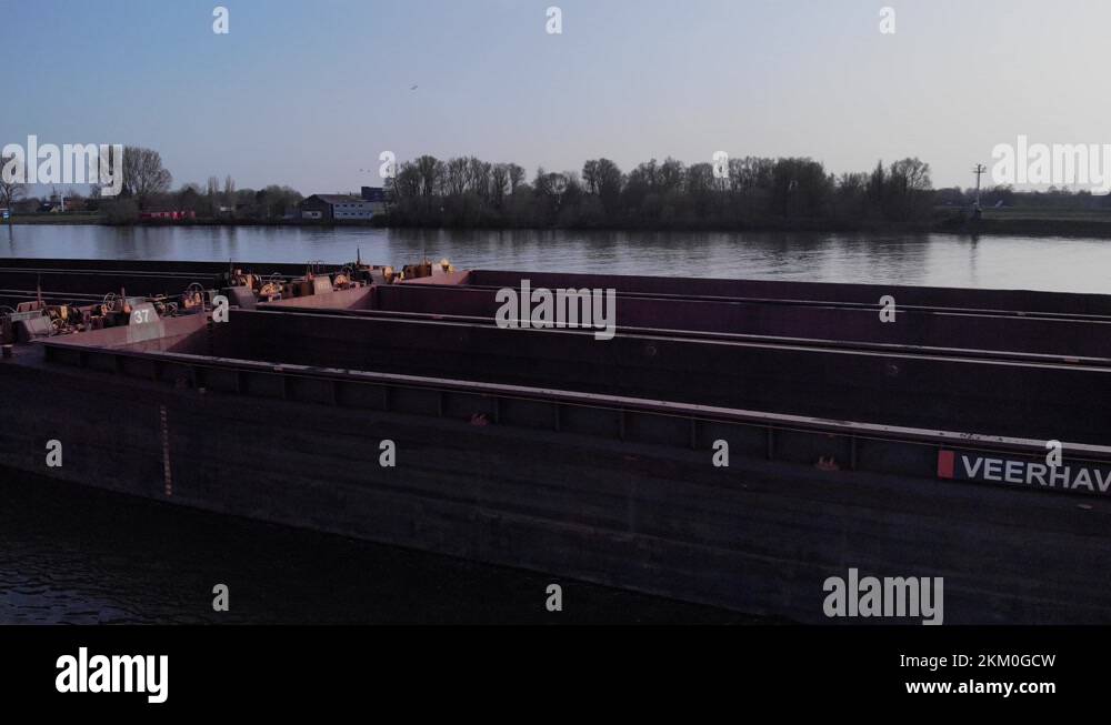 Empty Cargo Barge In Pushtow At Oude Maas River In South Holland Stock ...