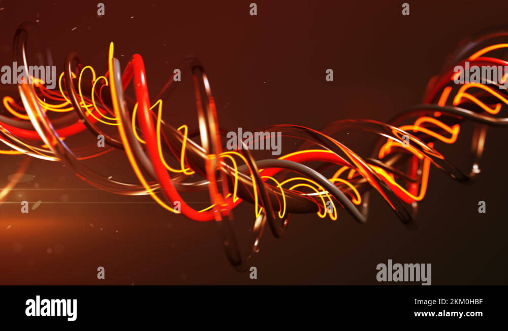 Yellow and red twisted spiral shapes spinning seamless loop 3D render ...