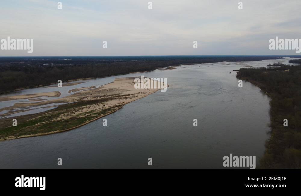Aerial flyover sand overfilled River in Nature after build a new modern ...