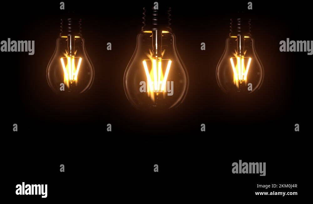 Switching on, turning off light bulbs animation, Edison, Tungsten lamp ...