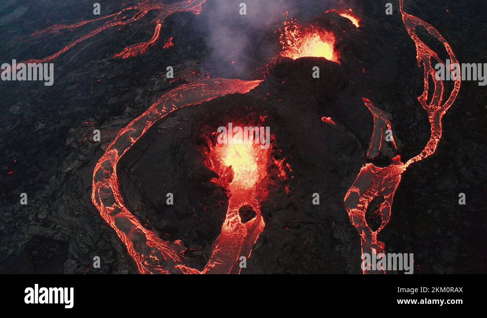 Dangerous Fire And Lava Explosion During Volcanic Eruption Of Stock ...