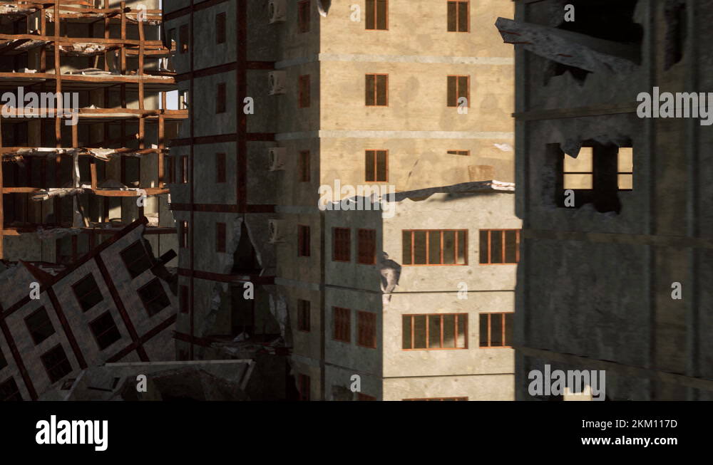 The damage and destruction caused to urban buildings from bombings and ...