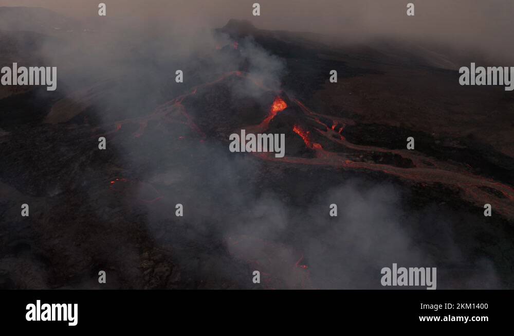 Geldingadalur Volcano Eruption. Red Lava Flowing From Volcanic Craters ...