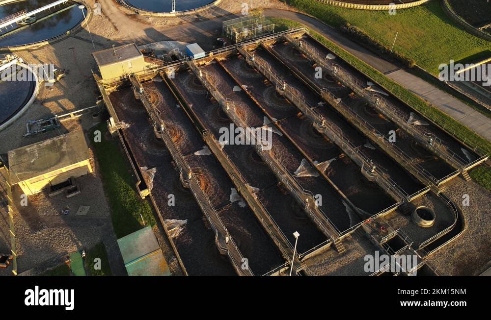 Wide aerial of water purification circle, clean drinking water ...