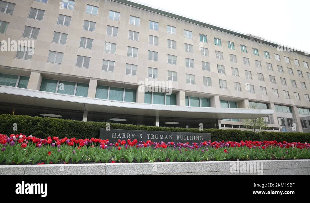 Front turning view of Harry S Truman Department of State building in ...