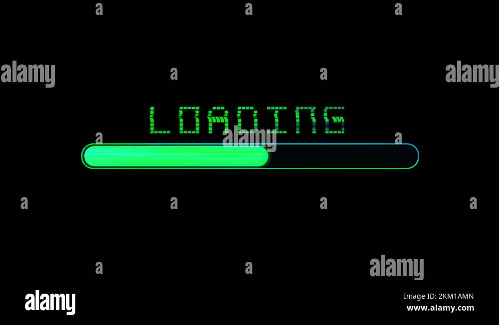 Loading With Progress Bar Glitch Animation On Black Background Stock