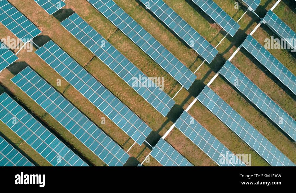 Aerial top down view of Solar Panels Farm Solar Cell Station ...