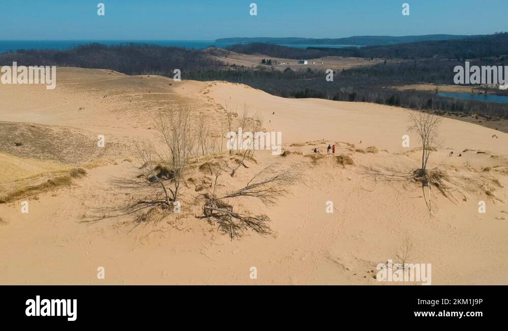 Drone Shot of Sleeping Bear Sand Dunes National Lakeshore in Michigan ...