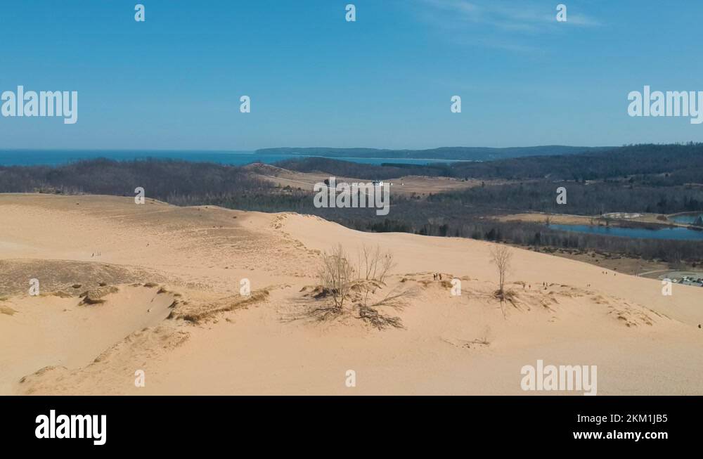 Sleeping Bear Sand Dunes National Lakeshore in Michigan Drone shot ...