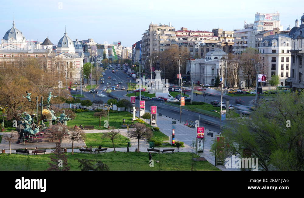 Rush Hour Traffic at University Square Roundabout, Bucharest TIMELAPSE ...