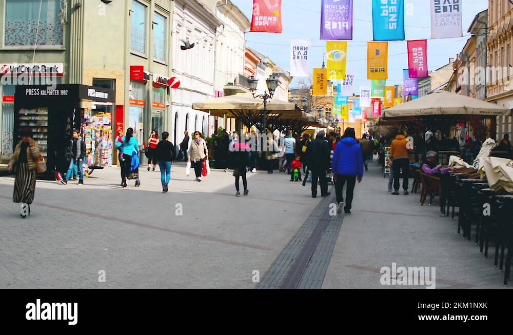 Daily scene at pedestrian zone in downtown of Novi Sad Stock Video ...