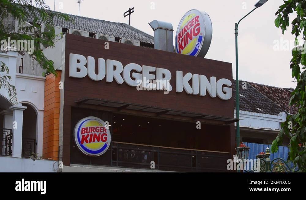 Burger King fast food restaurant building panning shot view in ...