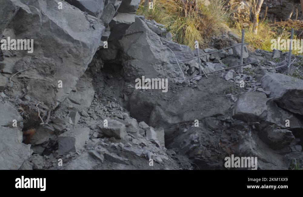 Detail of Rubble from Dam Demolition with Concrete and Rebar Shrapnel ...