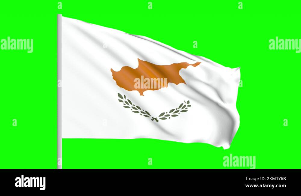 National Flag Of Cyprus Waving In The Wind on Green Screen With Alpha ...
