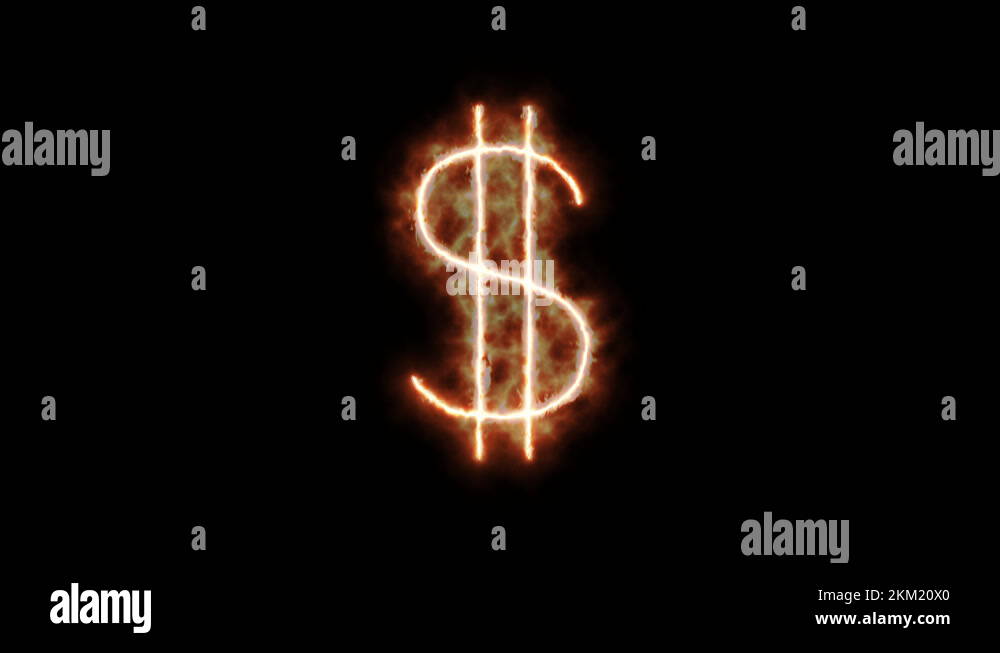Dollar currency symbol of burning flames and neon lights. Compilation ...