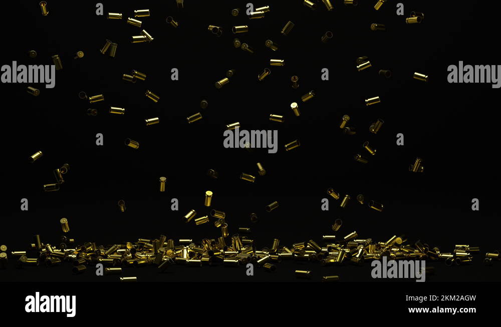 Realistic 3D Rendered 9mm Shell Casings Falling On Floor Into A Pile ...