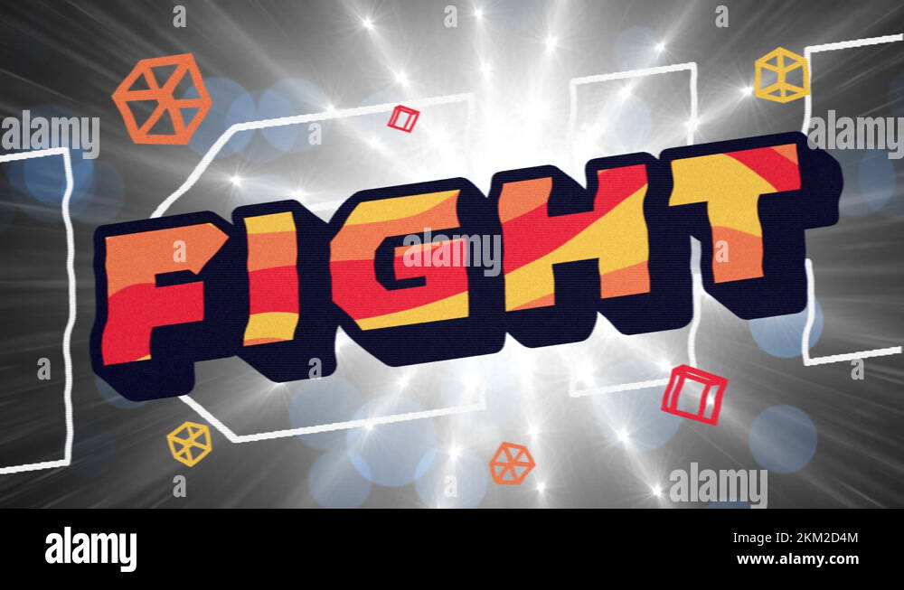 Animation of fight text in red, orange and yellow letters over ...