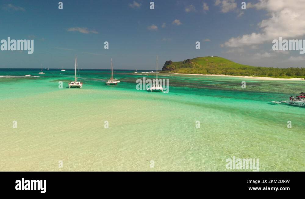 Mauritius beach aerial view of Gabriel and Flat Island in Bain Boeuf ...