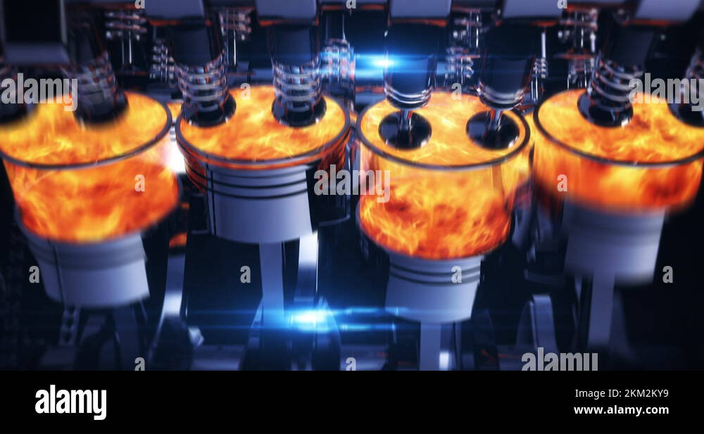 Fast Powerful Sport Car Racing. V8 Engine In Motion With Explosions ...