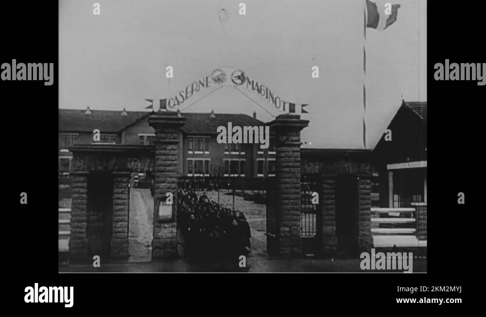 1940s: Army telephone operators at switchboard. Exterior gates Caserne ...