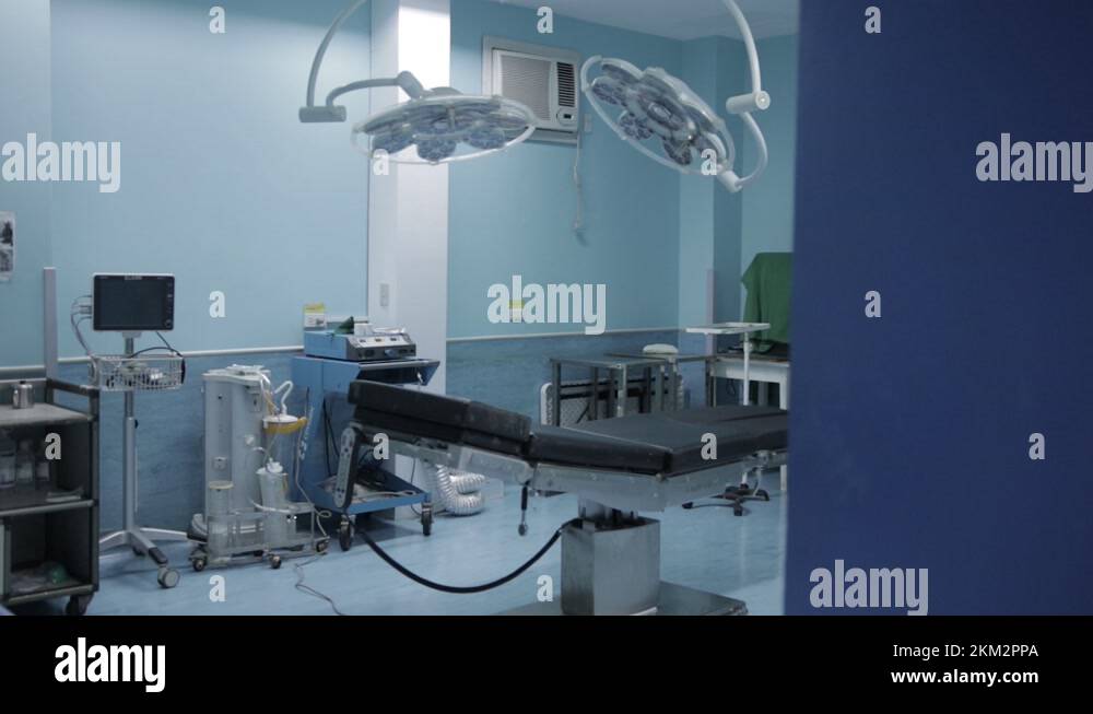 Overview Shot of Empty Modern Operating Room in Hospital with Surgical ...