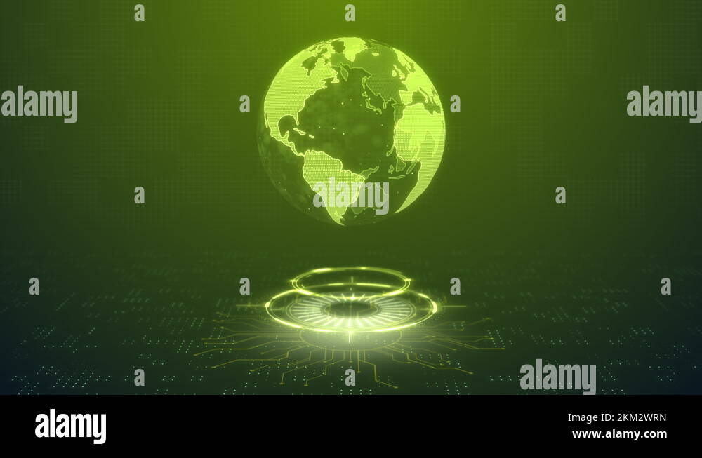 virtual technological planet Earth. Cyber digital globe world. HUD, FUI ...