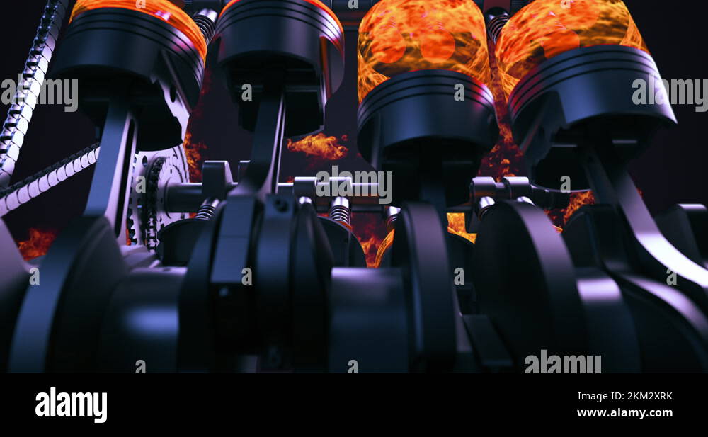 Fast Powerful Sport Car Racing. V8 Engine In Motion With Explosions ...