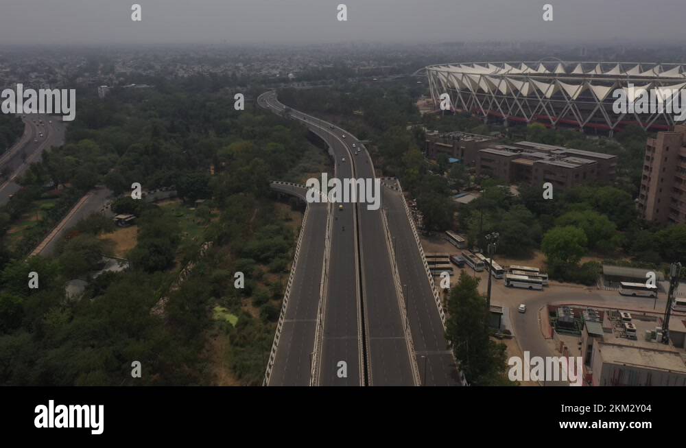 An aerial shot of the Baba Banda Singh Bahadur Setu in New Delhi, India ...