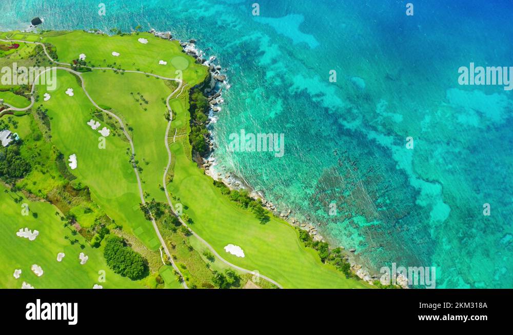 Golf club on the beach of the Caribbean Sea background. A tropical golf ...