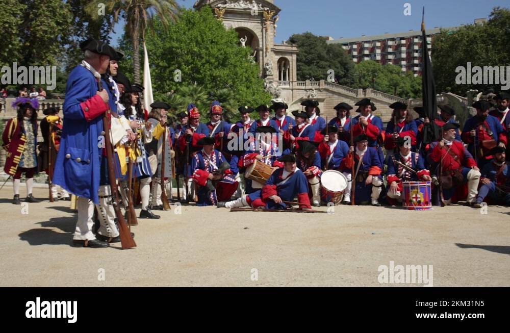Portrait of people in uniforms of historical units of Catalan armies ...
