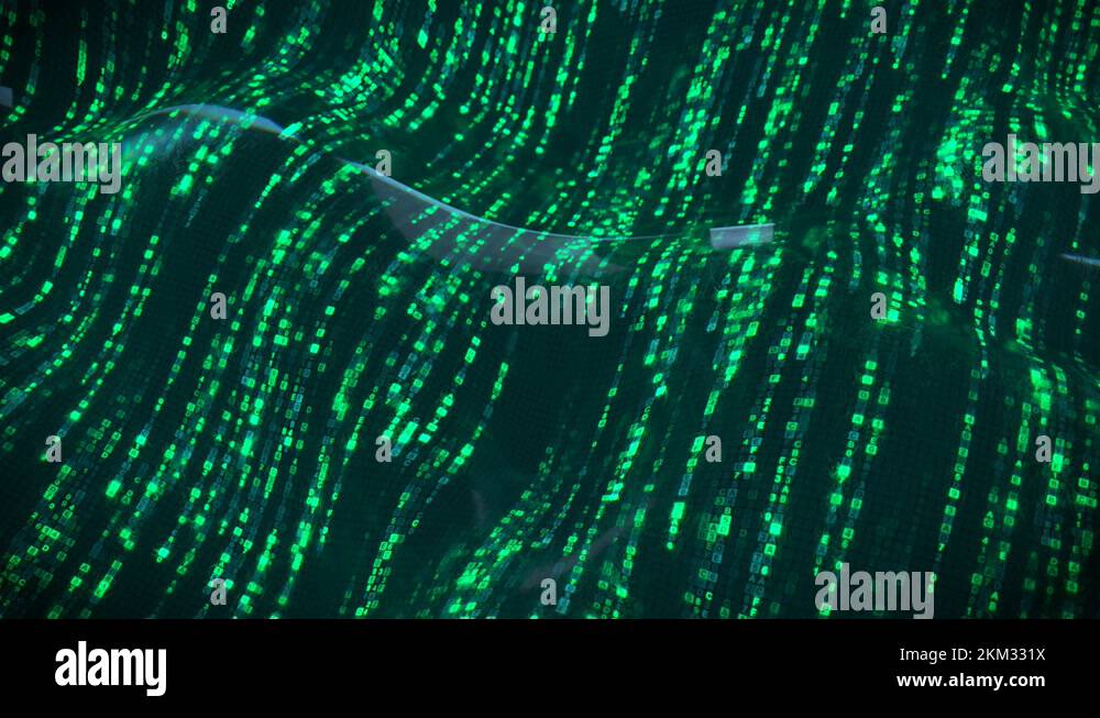 Computer code in flexible screen of soft glass seamless loop 3D render ...