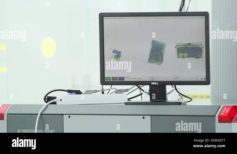 Scanned baggage on the x-ray scanner screen in the airport Stock Video ...