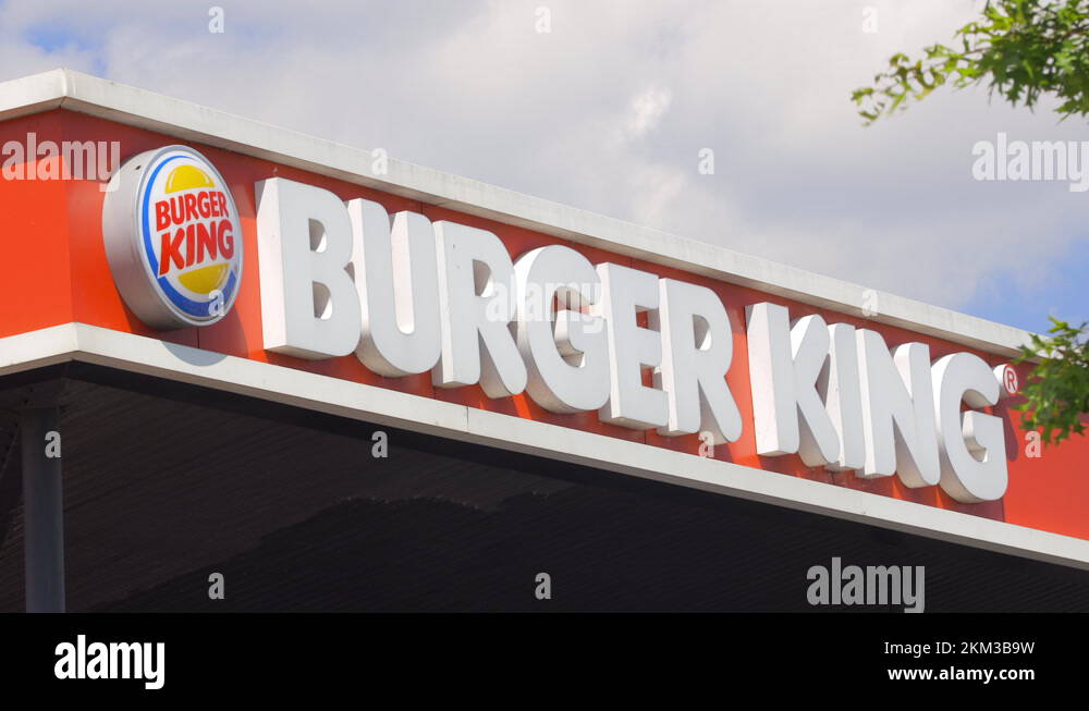 Burger King logo at the front of the fast food restaurant Stock Video ...