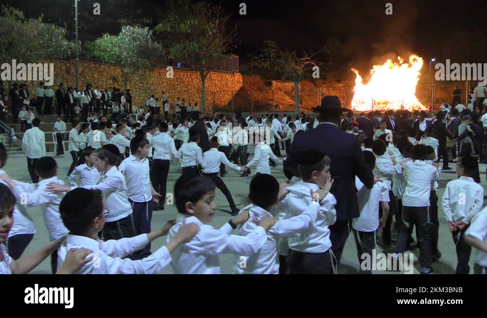 Jewish Yeshiva boys and Rabbis sing to celebrate Lag B'omer Stock Video ...