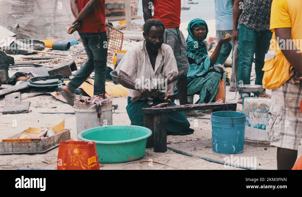 Local African Fishermen Sell Fresh Catch on Fish Market by Ocean Beach ...
