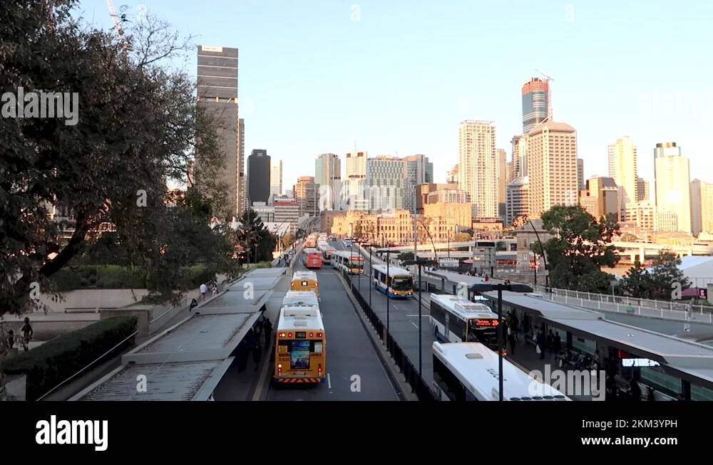 Brisbane Cultural Centre Station, Showing The Bus Coming And Going With ...